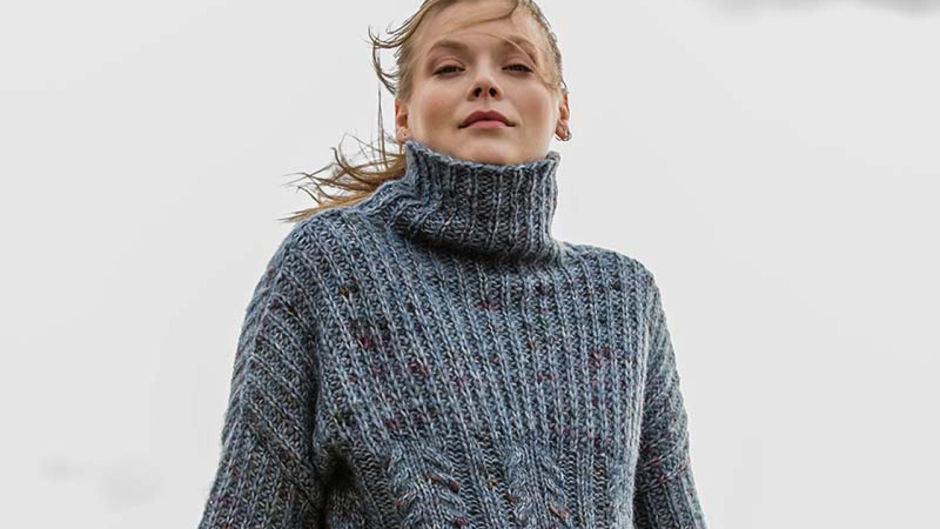 Strickanleitung: Strickpullover mit Rollkragen und überlangen Ärmeln
